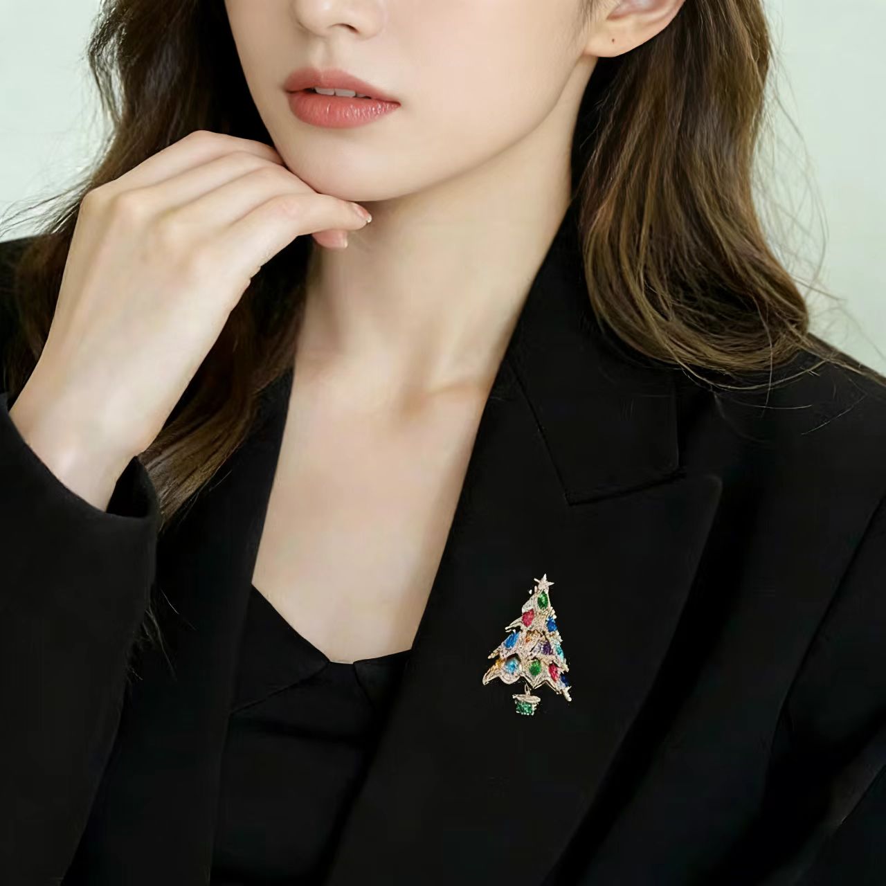 2.5ct Marquise-Cut Lab-Grown Colored Gemstone Christmas Tree Brooch ...