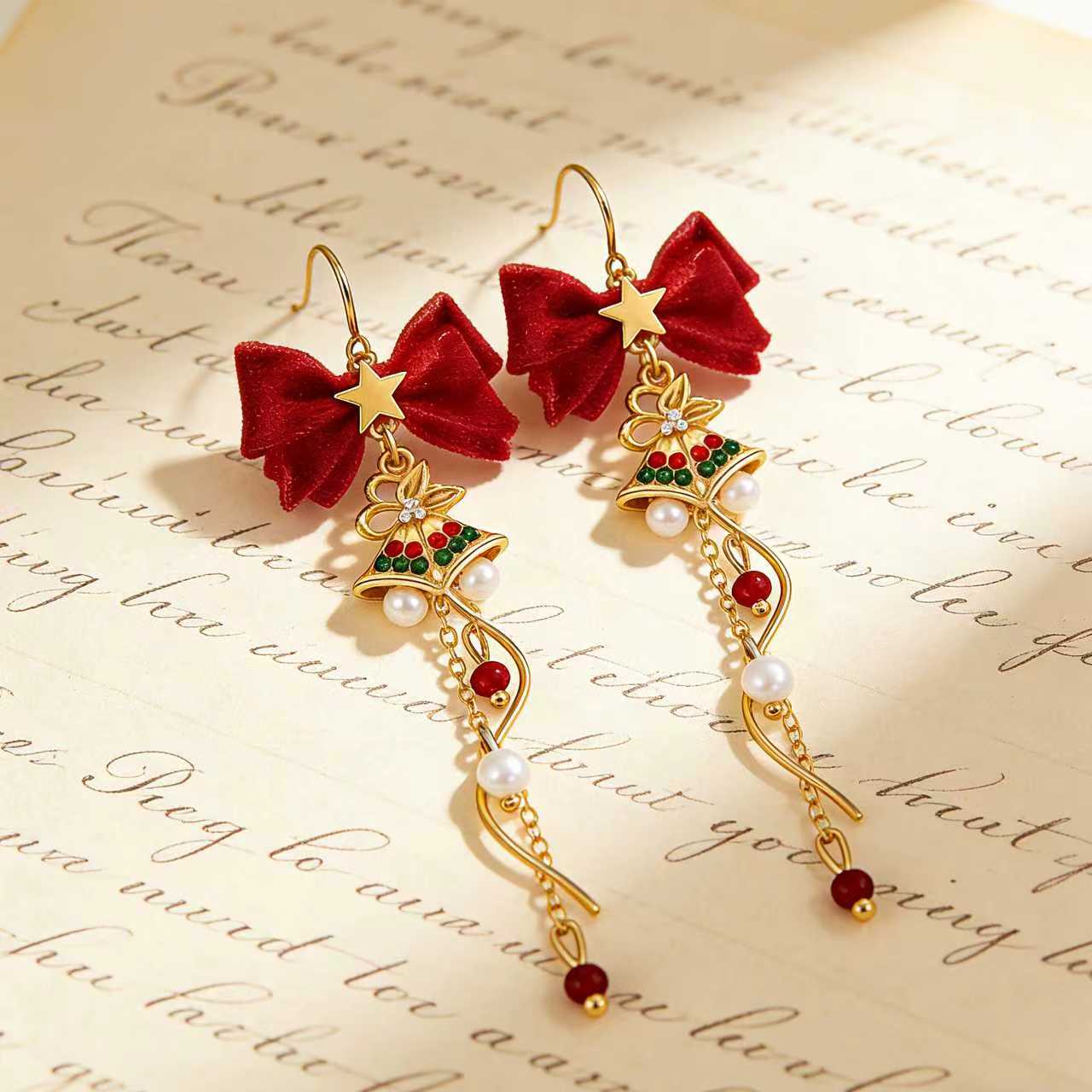 Christmas Bell Pearl Drop 925 Silver Earrings | BOCOS JEWELRY ...