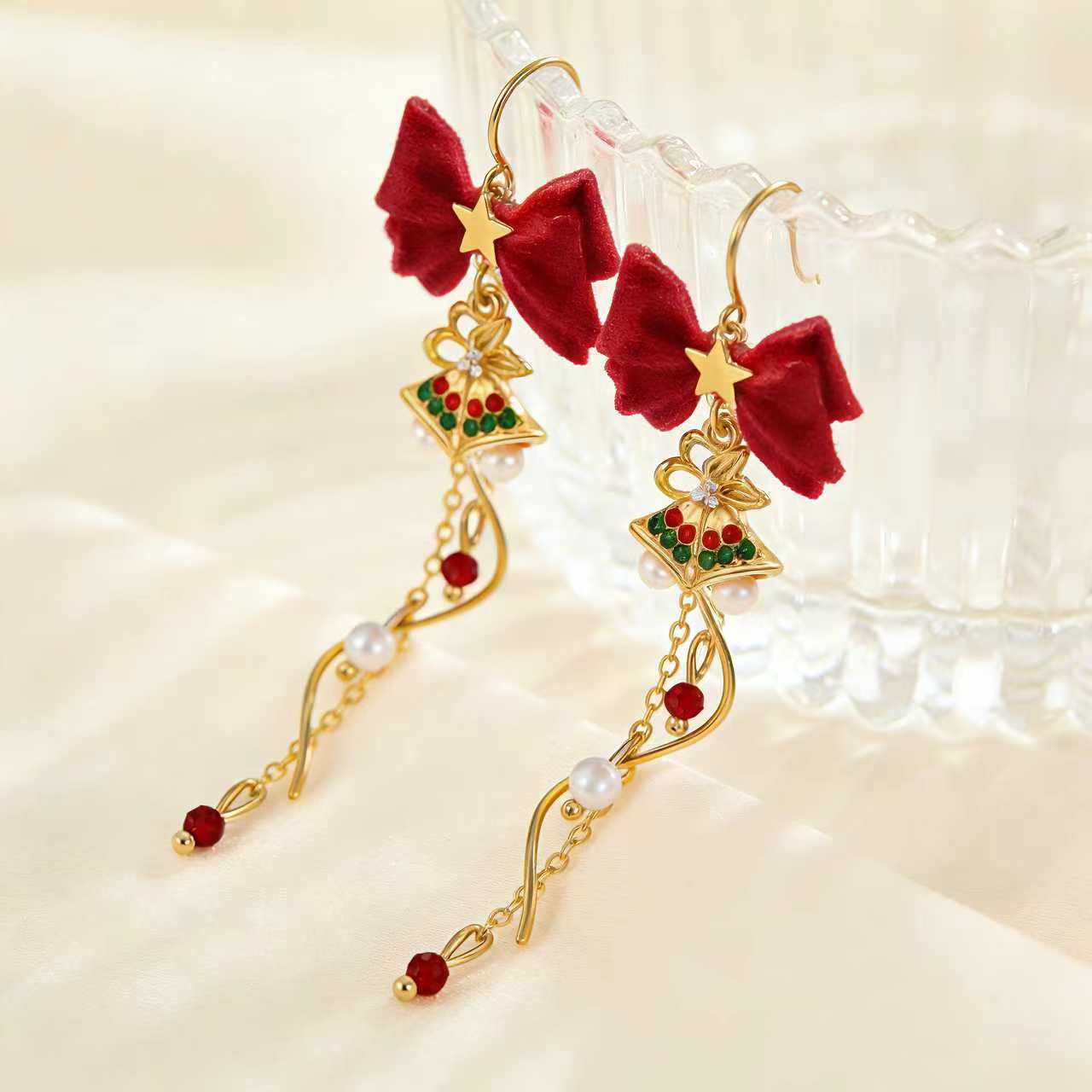 Christmas Bell Pearl Drop 925 Silver Earrings | BOCOS JEWELRY ...