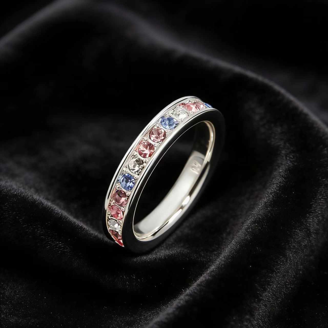 Round-Cut Lab-Grown Multi-Color Gemstone Ring - 925 Sterling Silver ...